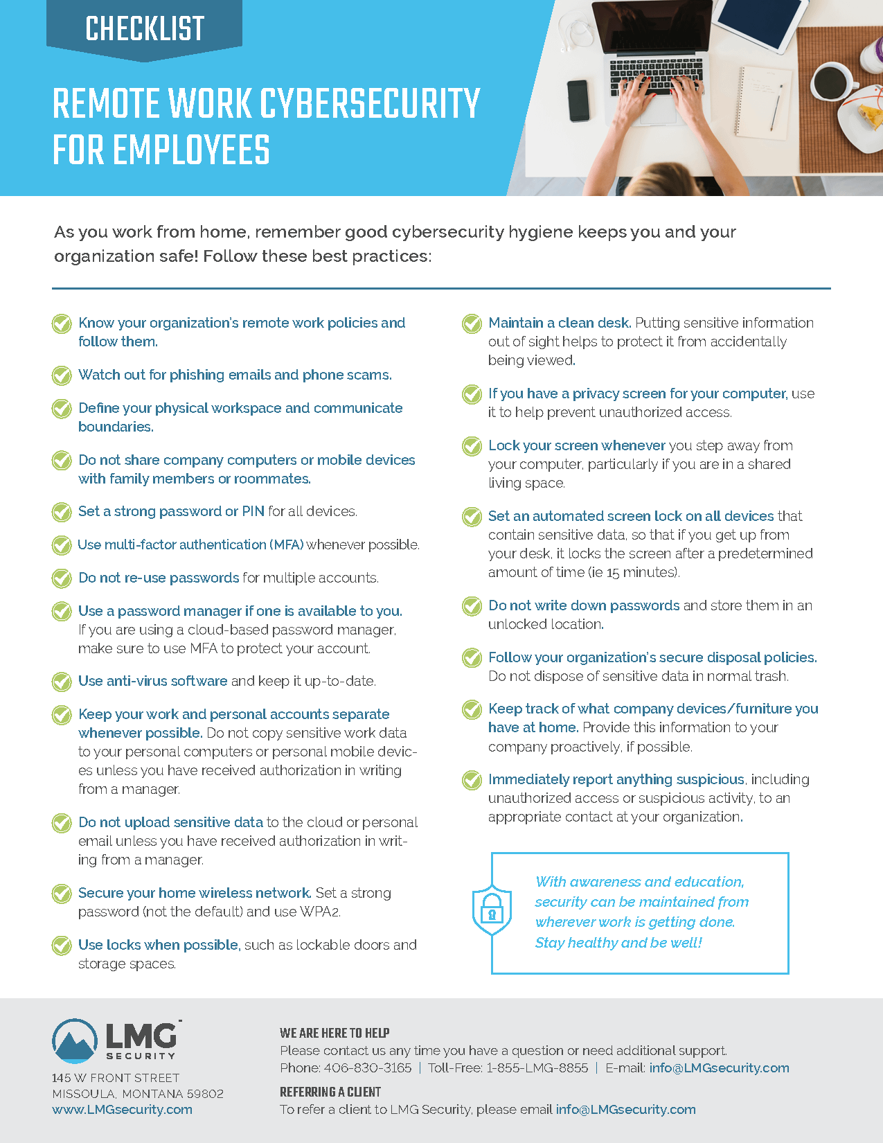 Remote Work Cybersecurity Checklist for Employees | LMG Security
